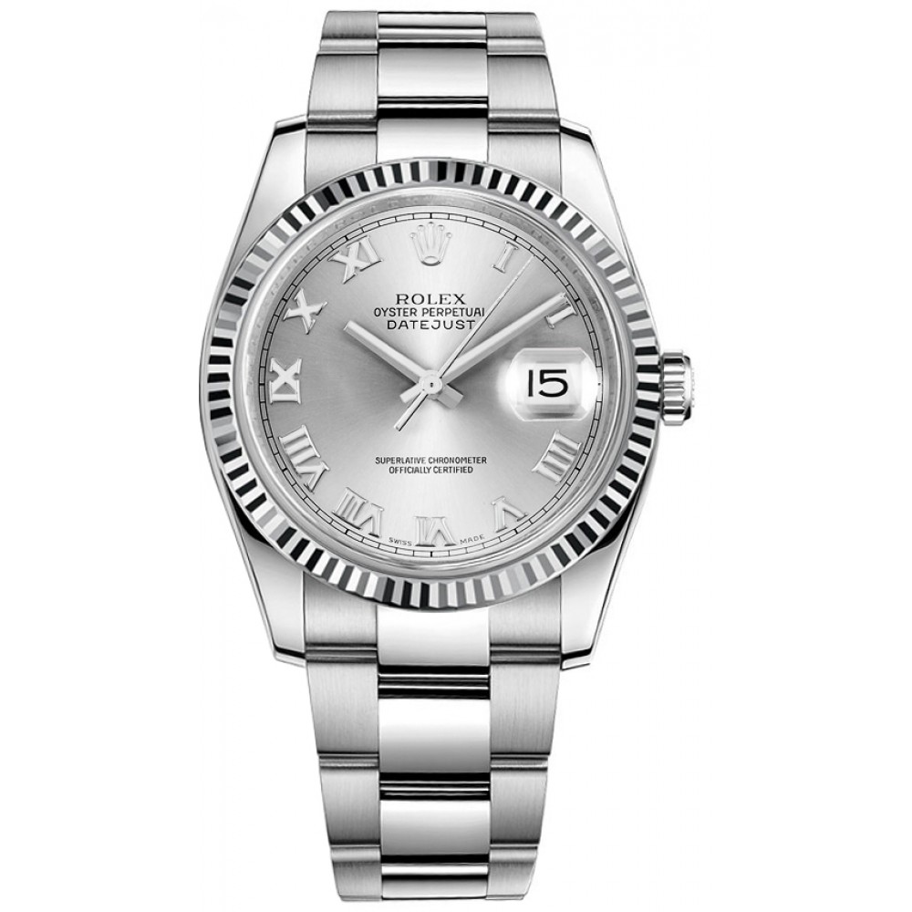 Rolex Datejust 36 Silver Roman Numeral Dial Watch 116234 SLVRFO